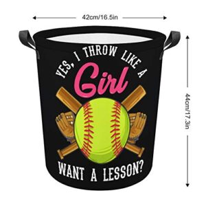 Yes I Throw Like A Girl Want A Lesson Softball Cool Laundry Basket Hamper Bag Dirty Clothes Storage Bin Waterproof Foldable Collapsible Toy Organizer for Office Bedroom Clothes Toys Gift Basket