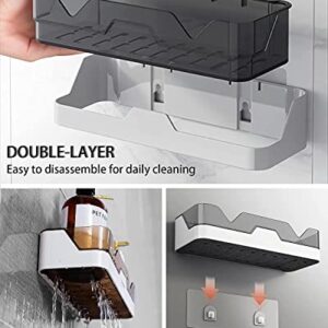 WeshyiGo 2-Pack Shower Caddy, Separable Shower Organizer with Hooks, No Drilling Double Layer Shower Shelf, Used for Bathroom and Kitchen (Grey)