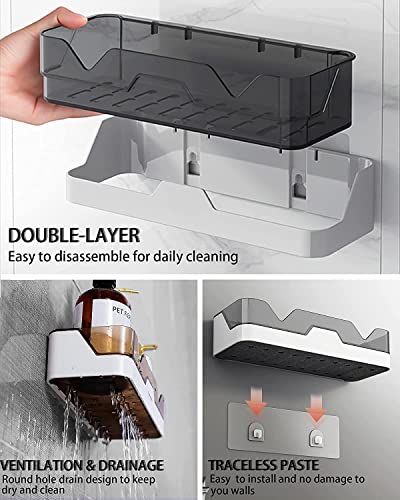 WeshyiGo 2-Pack Shower Caddy, Separable Shower Organizer with Hooks, No Drilling Double Layer Shower Shelf, Used for Bathroom and Kitchen (Grey)