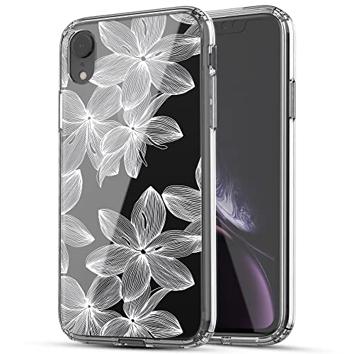 iPhone XR Case, RANZ Anti-Scratch Shockproof Series Clear Hard PC+ TPU Bumper Protective Cover Case for iPhone XR - White Flower