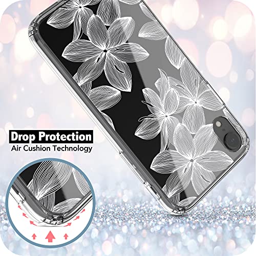 iPhone XR Case, RANZ Anti-Scratch Shockproof Series Clear Hard PC+ TPU Bumper Protective Cover Case for iPhone XR - White Flower