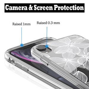 iPhone XR Case, RANZ Anti-Scratch Shockproof Series Clear Hard PC+ TPU Bumper Protective Cover Case for iPhone XR - White Flower