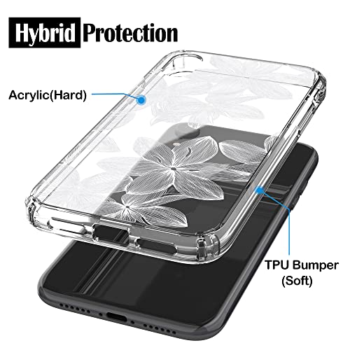 iPhone XR Case, RANZ Anti-Scratch Shockproof Series Clear Hard PC+ TPU Bumper Protective Cover Case for iPhone XR - White Flower