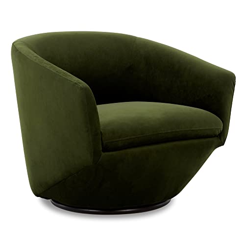 CHITA Swivel Armchair, Barrel Accent Chair in Velvet Fabric for Living Room Round Chair with Metal Base, Fully Assembled, Falkirk Green