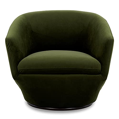 CHITA Swivel Armchair, Barrel Accent Chair in Velvet Fabric for Living Room Round Chair with Metal Base, Fully Assembled, Falkirk Green