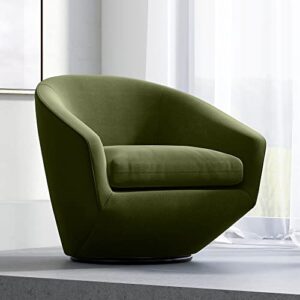 CHITA Swivel Armchair, Barrel Accent Chair in Velvet Fabric for Living Room Round Chair with Metal Base, Fully Assembled, Falkirk Green