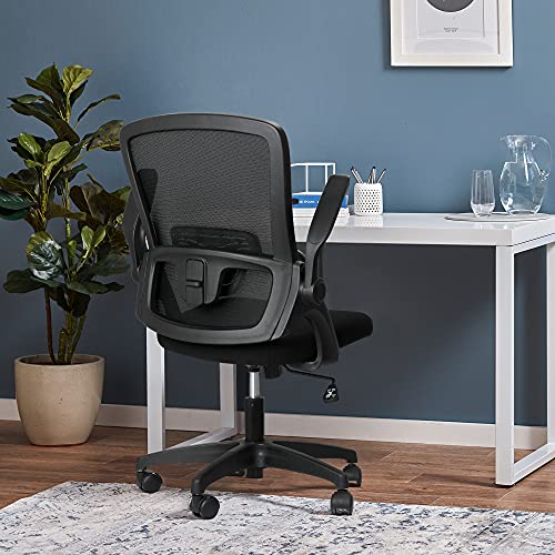 Funria Mid Back Mesh Office Chair Ergonomic Swivel Black Desk Chair Mesh Computer Chair Flip Up Arms with Lumbar Support Adjustable Height Task Chair