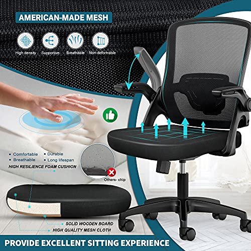 Funria Mid Back Mesh Office Chair Ergonomic Swivel Black Desk Chair Mesh Computer Chair Flip Up Arms with Lumbar Support Adjustable Height Task Chair