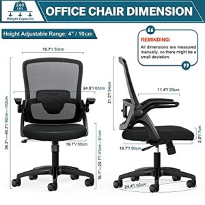 Funria Mid Back Mesh Office Chair Ergonomic Swivel Black Desk Chair Mesh Computer Chair Flip Up Arms with Lumbar Support Adjustable Height Task Chair