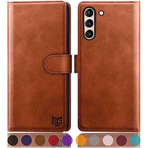 SUANPOT for Samsung Galaxy S21 6.2"(Non S21+) with RFID Blocking Leather Wallet case Credit Card Holder,Flip Folio Book Phone case Shockproof Cover Women Men for Samsung S21 case Wallet Brown