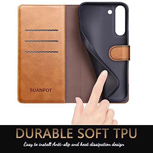 SUANPOT for Samsung Galaxy S21 6.2"(Non S21+) with RFID Blocking Leather Wallet case Credit Card Holder,Flip Folio Book Phone case Shockproof Cover Women Men for Samsung S21 case Wallet Brown