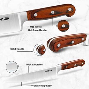 Knife Set, VAVSEA 16 PCS Kitchen Knife Set with Block Stainless Steel Professional Chef Knife Sets with 6 Pieces Steak Knives, Bread Knife, Sharpener Rod, Scissors, Ultra Sharp