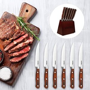 Knife Set, VAVSEA 16 PCS Kitchen Knife Set with Block Stainless Steel Professional Chef Knife Sets with 6 Pieces Steak Knives, Bread Knife, Sharpener Rod, Scissors, Ultra Sharp