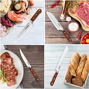 Knife Set, VAVSEA 16 PCS Kitchen Knife Set with Block Stainless Steel Professional Chef Knife Sets with 6 Pieces Steak Knives, Bread Knife, Sharpener Rod, Scissors, Ultra Sharp