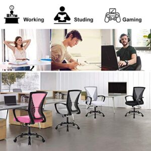 Home Office Chair Ergonomic Desk Chair Mesh Computer Chair with Armrests Comfortable Seat & Back Swivel Rolling Tasking Chair with 360° Quiet Rotating Wheels for Adults, Teens, Kids,White, BHP-GF4