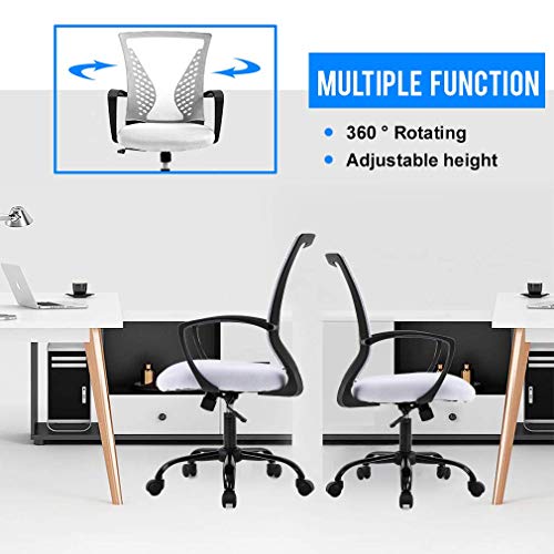 Home Office Chair Ergonomic Desk Chair Mesh Computer Chair with Armrests Comfortable Seat & Back Swivel Rolling Tasking Chair with 360° Quiet Rotating Wheels for Adults, Teens, Kids,White, BHP-GF4