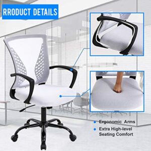 Home Office Chair Ergonomic Desk Chair Mesh Computer Chair with Armrests Comfortable Seat & Back Swivel Rolling Tasking Chair with 360° Quiet Rotating Wheels for Adults, Teens, Kids,White, BHP-GF4