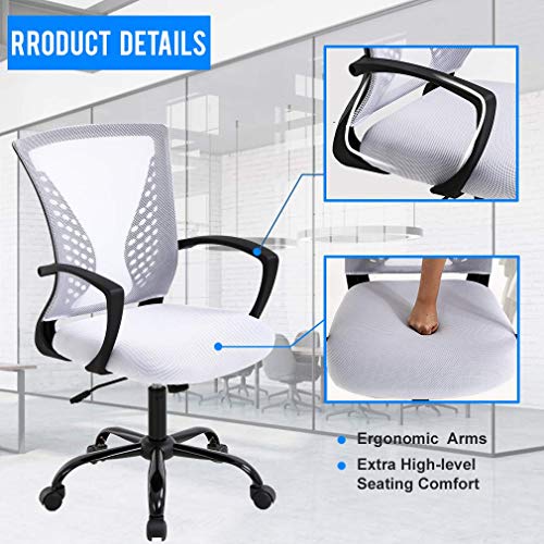 Home Office Chair Ergonomic Desk Chair Mesh Computer Chair with Armrests Comfortable Seat & Back Swivel Rolling Tasking Chair with 360° Quiet Rotating Wheels for Adults, Teens, Kids,White, BHP-GF4