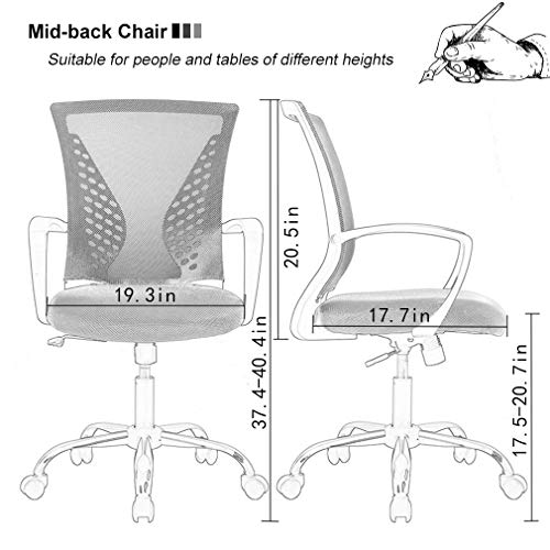 Home Office Chair Ergonomic Desk Chair Mesh Computer Chair with Armrests Comfortable Seat & Back Swivel Rolling Tasking Chair with 360° Quiet Rotating Wheels for Adults, Teens, Kids,White, BHP-GF4