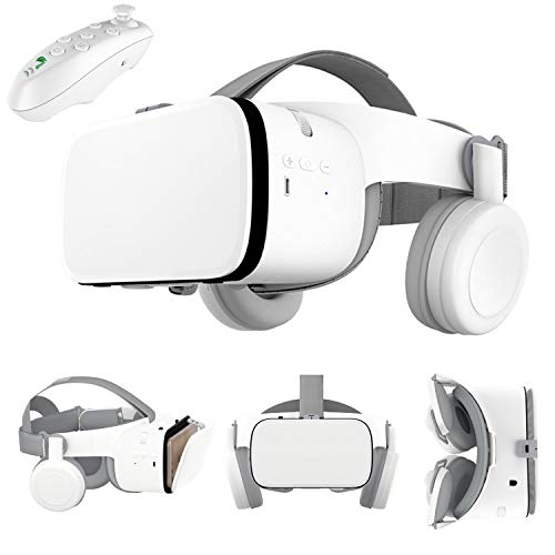 3D VR Virtual Reality Headset, VR Glasses Goggles w/ Bluetooth Headphone [Newest] for iPhone 12 11 Pro Max Mini X R S 8 7 Samsung Galaxy S10 S9 S8 S7 Edge Note/A 10 9 8 + etc 4.7-6.2" Cellphone, White