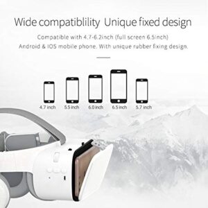 3D VR Virtual Reality Headset, VR Glasses Goggles w/ Bluetooth Headphone [Newest] for iPhone 12 11 Pro Max Mini X R S 8 7 Samsung Galaxy S10 S9 S8 S7 Edge Note/A 10 9 8 + etc 4.7-6.2" Cellphone, White