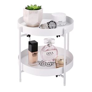 lewondr 2-tier bathroom countertop organizer, cosmetic & makeup storage standing shelf kitchen spice rack, vanity tray, multi-use countertop standing rack for bathroom kitchen office - white(round)