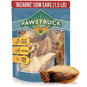 pawstruck natural bizarre cow ears for dogs, 1.5 lb rawhide free bargain bag, low fat and high protein dental chews for all breeds, digestible beef treats, calming treat dog chews