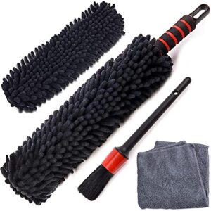 takavu microfiber wheel & rim brush with 2 replaceable covers multipurpose auto & car detailing tool, bendable soft chenille microfiber wheel detailer, interior duster (microfiber)