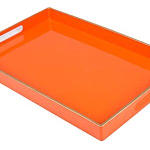 MAONAME Orange Serving Tray with Handles, Modern Decorative Tray for Coffee Table, Plastic Rectangular Tray for Ottoman, Bathroom, Halloween Decor, 15.75” x 10.2” x1.57