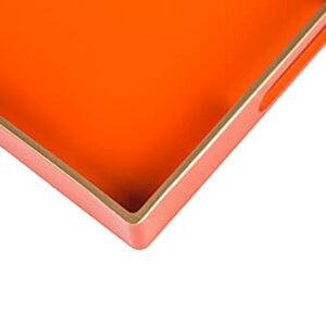 MAONAME Orange Serving Tray with Handles, Modern Decorative Tray for Coffee Table, Plastic Rectangular Tray for Ottoman, Bathroom, Halloween Decor, 15.75” x 10.2” x1.57