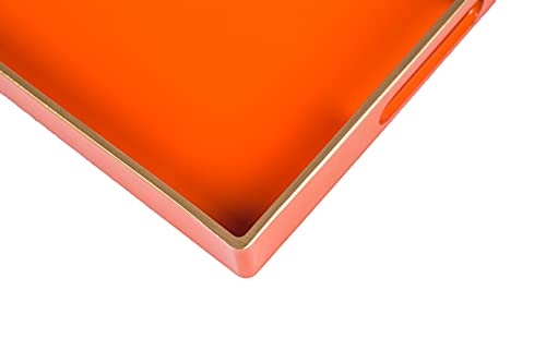 MAONAME Orange Serving Tray with Handles, Modern Decorative Tray for Coffee Table, Plastic Rectangular Tray for Ottoman, Bathroom, Halloween Decor, 15.75” x 10.2” x1.57