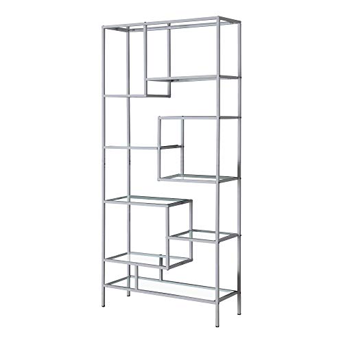 Ergode Bookcase - 72" H/Silver Metal with Tempered Glass