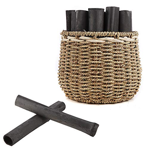 Bamboo Charcoal, GREEN VALLEY Straw Woven Basket Bamboo Charcoal Strips, Activated Carbon Strips, Air Purification for Room, Office, Car, New House, Furniture, Office Decor, Reusable [1 Basket 1400g]