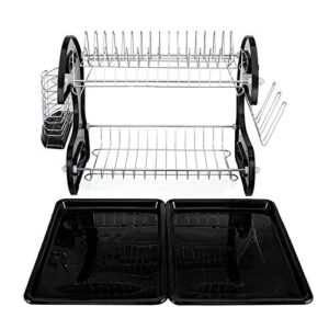 Dish Drying Rack Utensil Holder with Bowls & Dishes & Chopsticks & Spoons Collection Shelf and Dish Drainer for Kitchen Counter 2 Tier