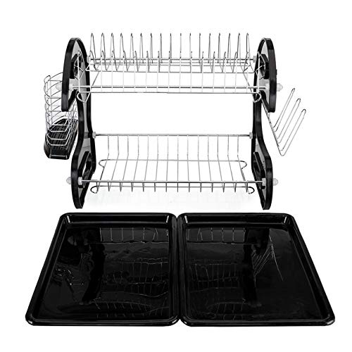 Dish Drying Rack Utensil Holder with Bowls & Dishes & Chopsticks & Spoons Collection Shelf and Dish Drainer for Kitchen Counter 2 Tier