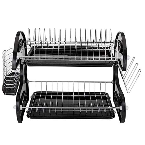 Dish Drying Rack Utensil Holder with Bowls & Dishes & Chopsticks & Spoons Collection Shelf and Dish Drainer for Kitchen Counter 2 Tier