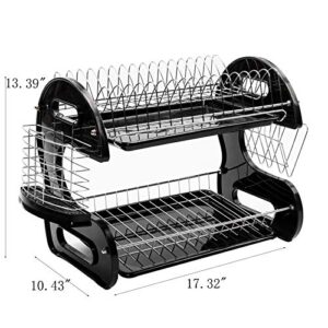 Dish Drying Rack Utensil Holder with Bowls & Dishes & Chopsticks & Spoons Collection Shelf and Dish Drainer for Kitchen Counter 2 Tier