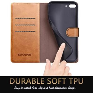 SUANPOT for iPhone 7 Plus/8 Plus 5.5"(NON iPhone 7/8 4.7") with RFID Blocking Leather Wallet case Credit Card Holder,Flip Book Phone case Shockproof Cover Women Men for Apple 7 Plus/8 Plus case