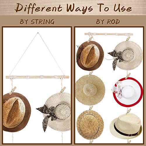 Western Bedroom Decor Wooden Hat Organizer Boho Hat Rack Display Decor Wood Hat Hanger Bohemian Hat Holder Wall Hat Storage Hanger Wooden Display Rack for Women Hats Wide Brim (1 Set)