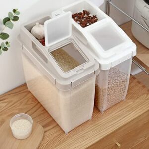 NLGG Airtight 20Lb Rice Container, Food Storage Cereal Container, 12Lb Pet Dog Food Container with Wheels + Measuring Cup, Flour Grain Container for Household, White, QB7305QC1518T56