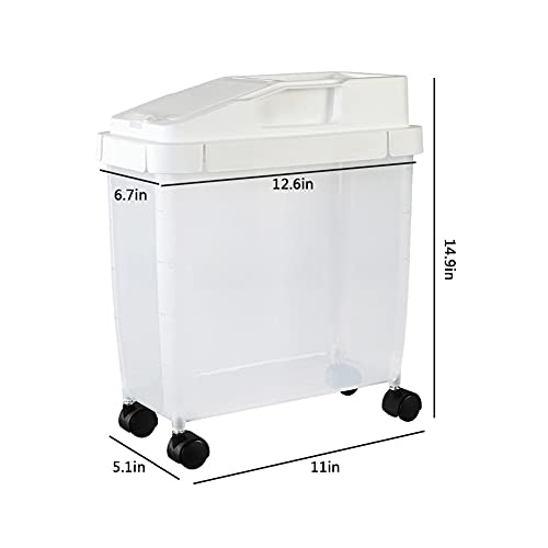 NLGG Airtight 20Lb Rice Container, Food Storage Cereal Container, 12Lb Pet Dog Food Container with Wheels + Measuring Cup, Flour Grain Container for Household, White, QB7305QC1518T56