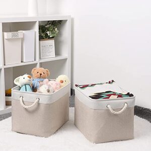 Bidtakay Beige Storage Basket Large Fabric Cloth Baskets [2-Pack] Tall Rectangular Shelf Baskets 16X11.8X11.8 in Canvas Collapsible Storage Bins with Handles for Organizing Living Room(White&Beige)