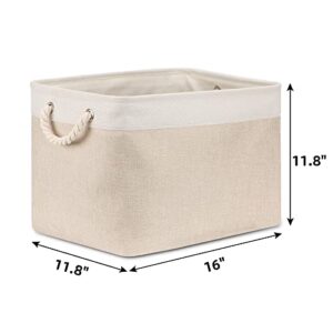 Bidtakay Beige Storage Basket Large Fabric Cloth Baskets [2-Pack] Tall Rectangular Shelf Baskets 16X11.8X11.8 in Canvas Collapsible Storage Bins with Handles for Organizing Living Room(White&Beige)