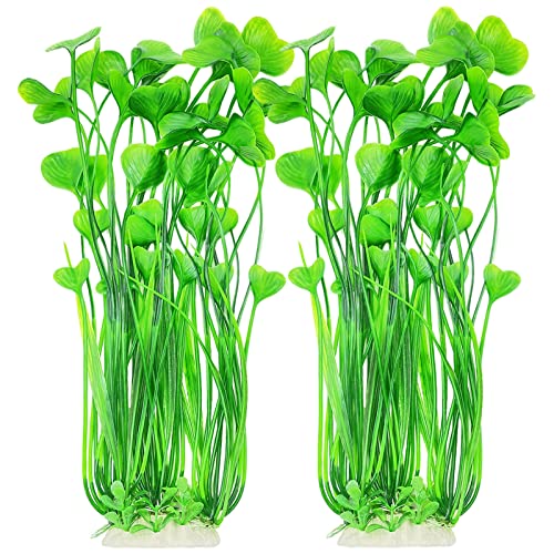 Jongdari Large Aquarium Plants, 2 Pcs Artificial Plastic Fish Tank Plants Decoration Ornament(15.75 Inches high)