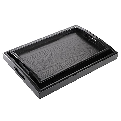 Kingrol 2 Pack Wood Serving Trays with Handles - Large Decorative Trays for Breakfast, Lunch, Dinner, Ottoman, Coffee Table - Kitchen Nesting Trays for Serving Pastries, Snacks, Drinks