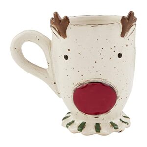 mud pie, reindeer farm, farmhouse christmas pedestal mug, 16 oz, 1 count (pack of 1)