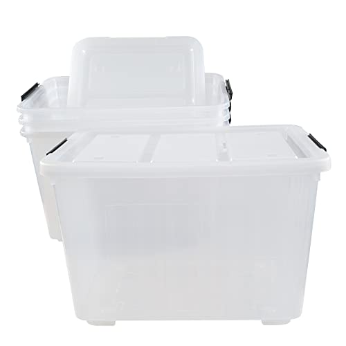 Uumitty 4-Pack 70 Quart Storage Boxes, Plastic Storage Latch Bin with Wheels, Clear