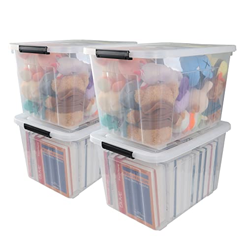 Uumitty 4-Pack 70 Quart Storage Boxes, Plastic Storage Latch Bin with Wheels, Clear