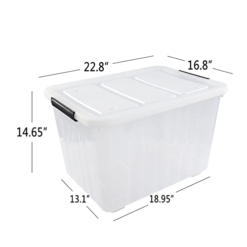 Uumitty 4-Pack 70 Quart Storage Boxes, Plastic Storage Latch Bin with Wheels, Clear