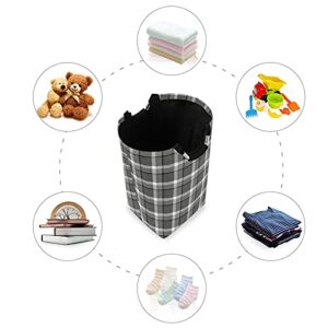 Grey White Buffalo Grid Plaid Laundry Hamper with Handle Large Waterproof Collapsible Storage Basket Tote Bag for Bathroom Washing Bin Dirty Clothes Travel